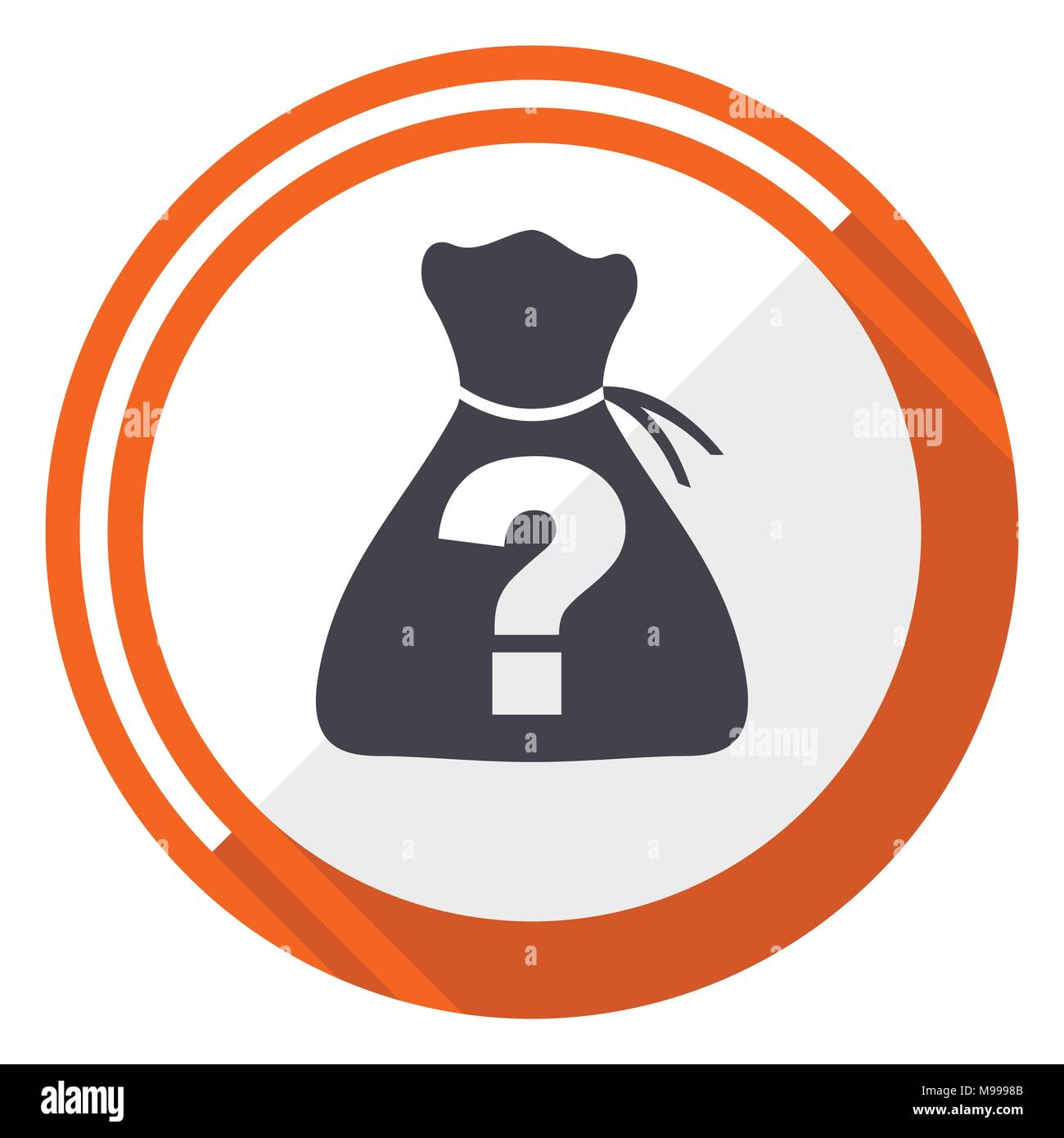 Riddle flat design vector web icon. Round orange internet button ...