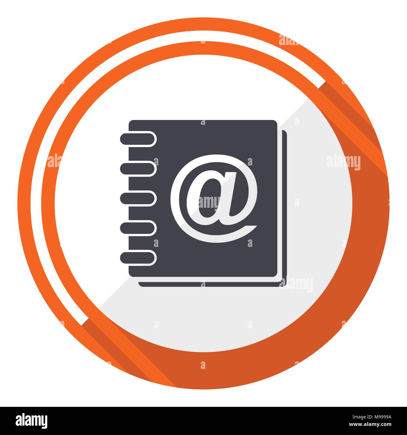 Address book flat design vector web icon. Round orange internet button ...