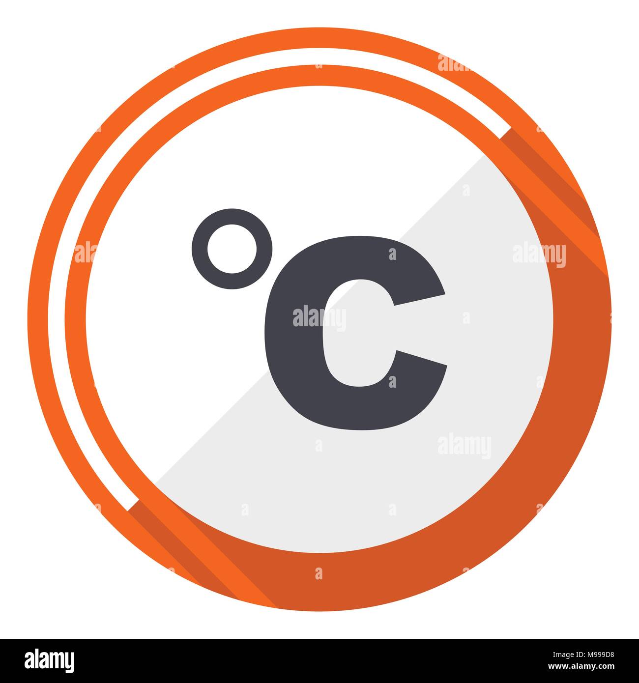 Celsius flat design vector web icon. Round orange internet button isolated on white background ...