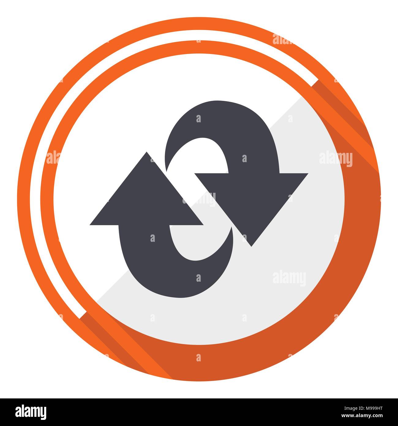 Rotation flat design vector web icon. Round orange internet button ...