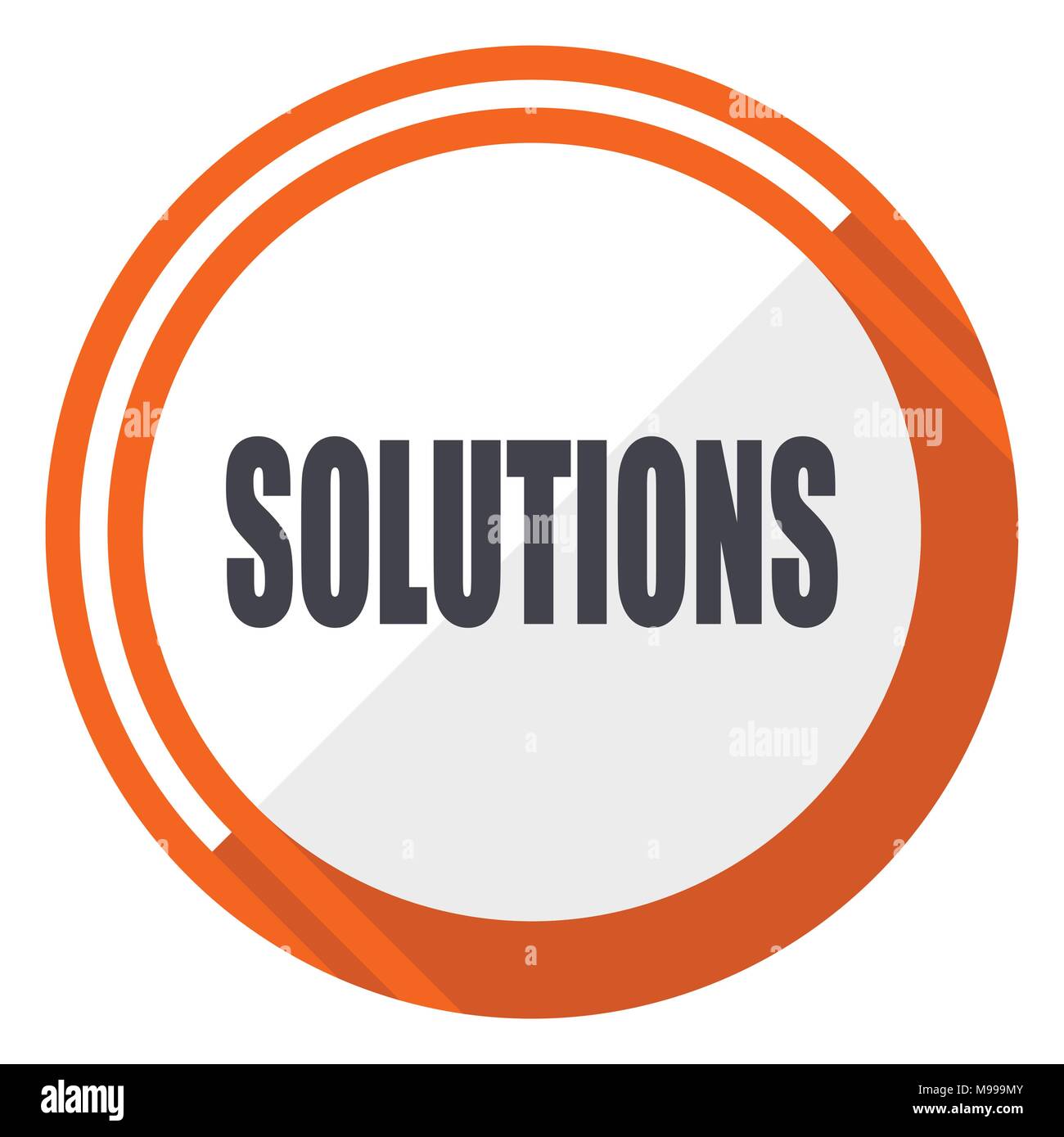 Solutions flat design vector web icon. Round orange internet button ...
