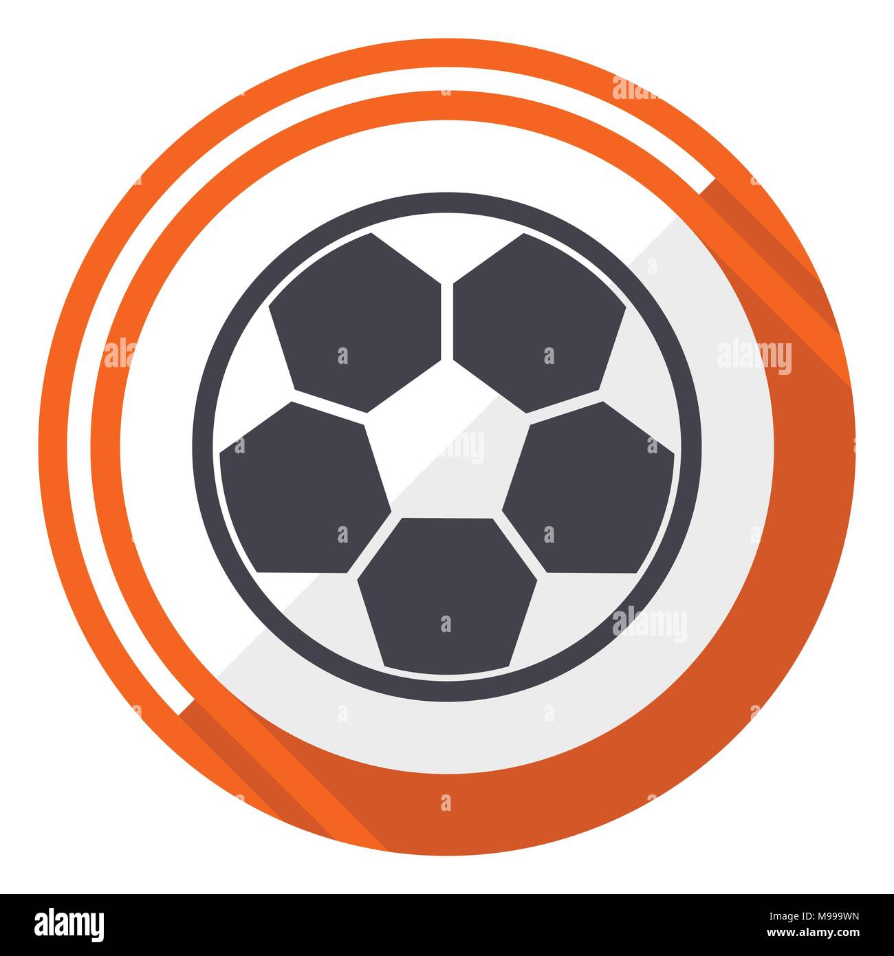 Soccer flat design vector web icon. Round orange internet button ...