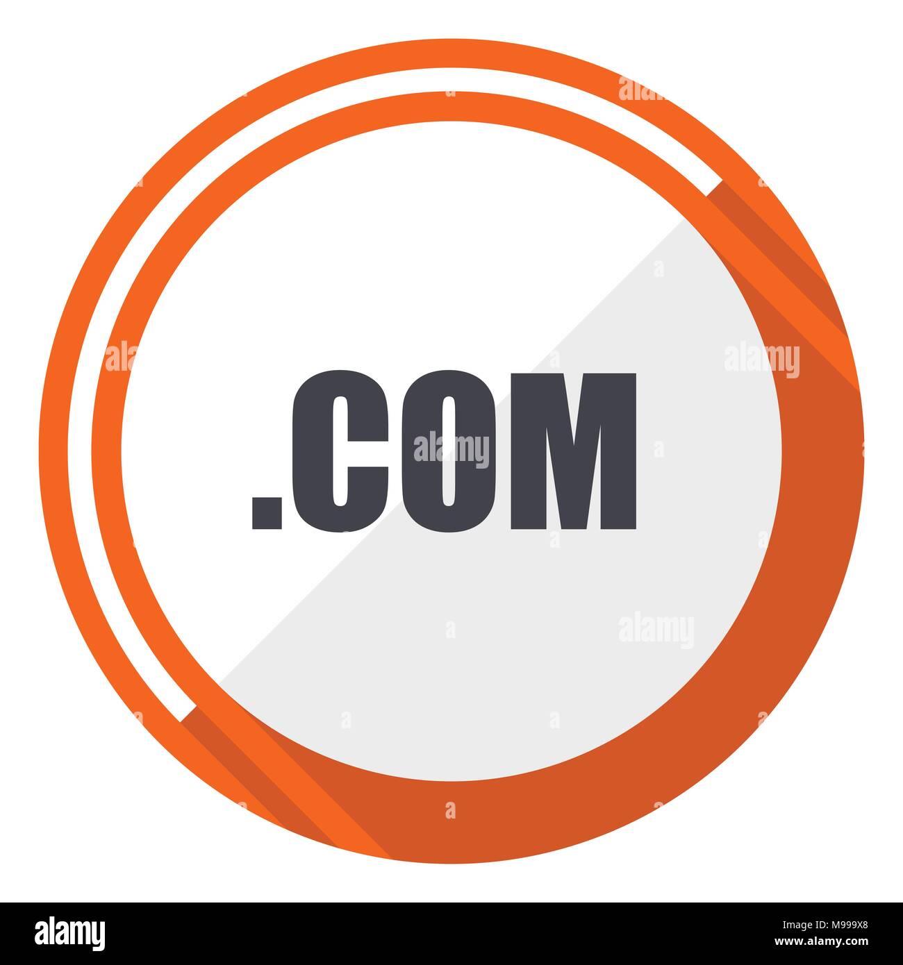 Com flat design vector web icon. Round orange internet button isolated ...