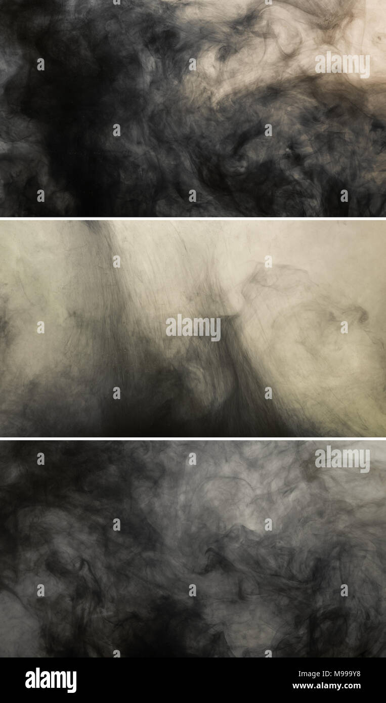 Dark ink spill flowing and swirling into water, abstract background ...