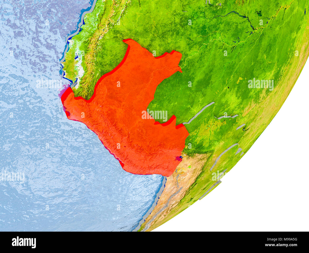 3D render of Peru on political globe with embossed countries with real ...