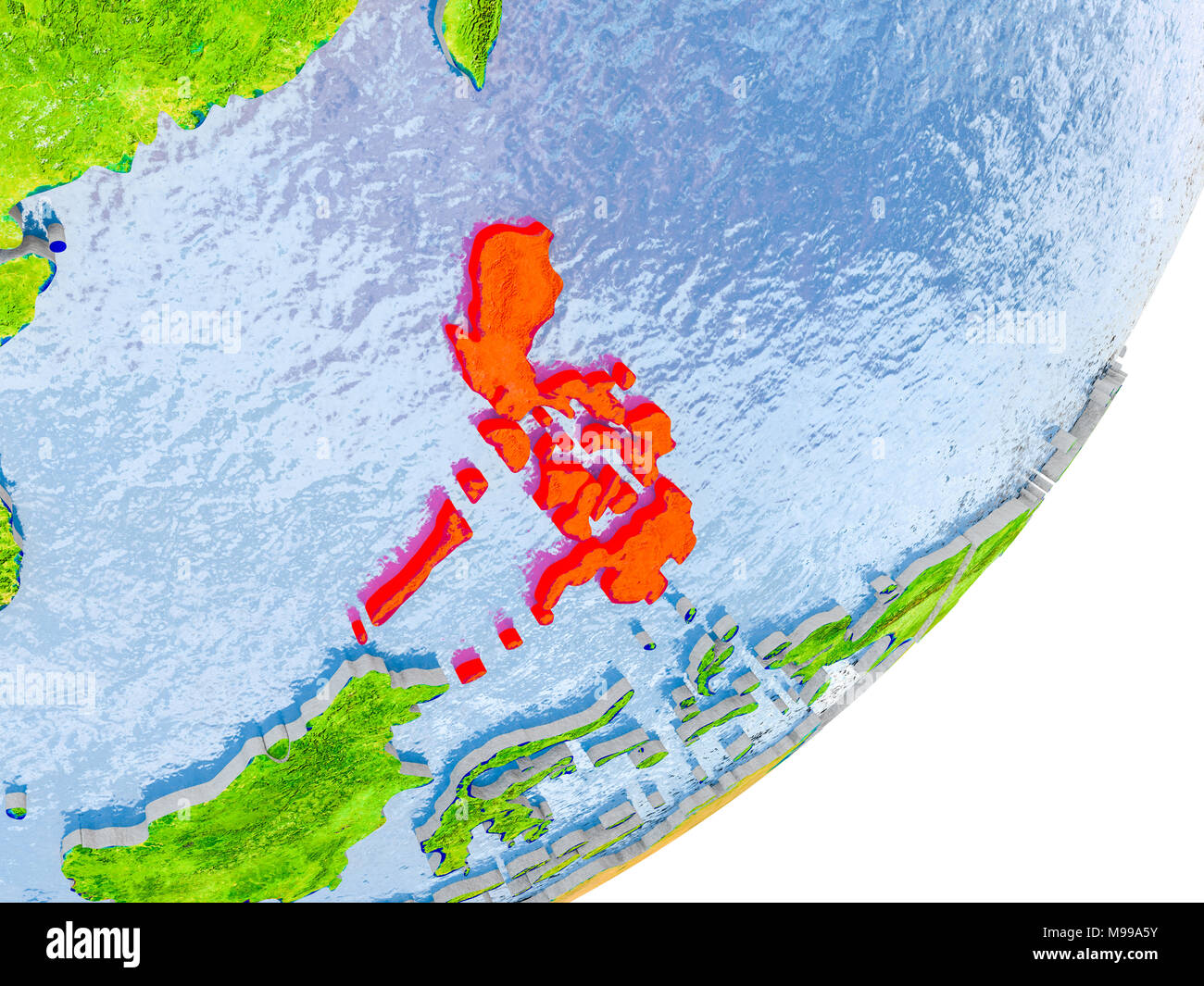3D render of Philippines on political globe with embossed countries ...