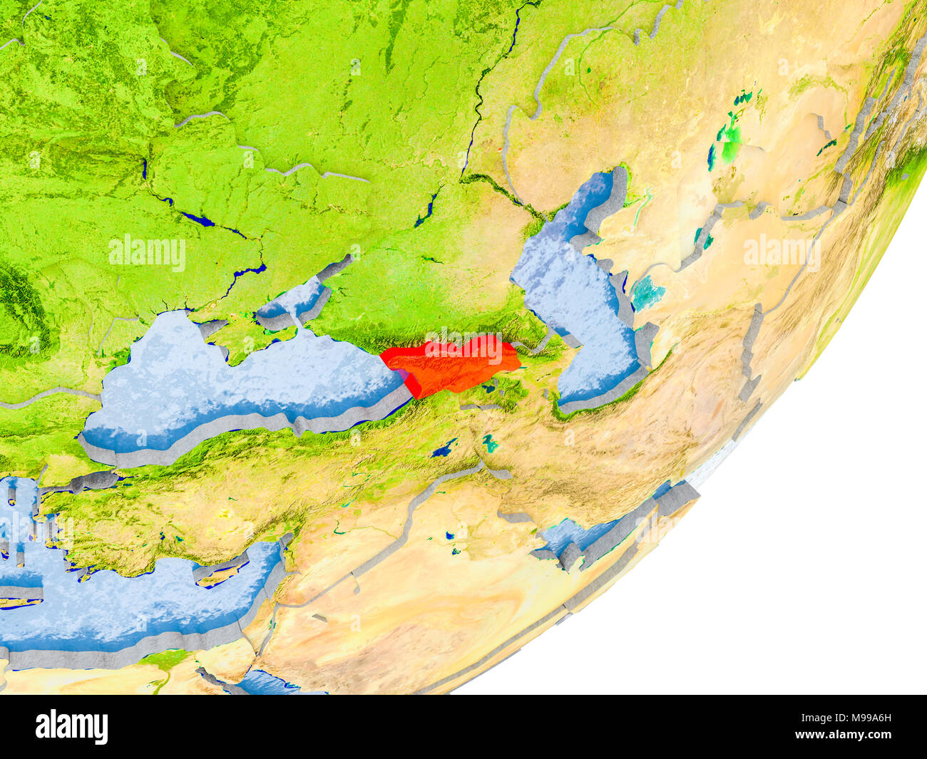 3D render of Georgia on political globe with embossed countries with ...