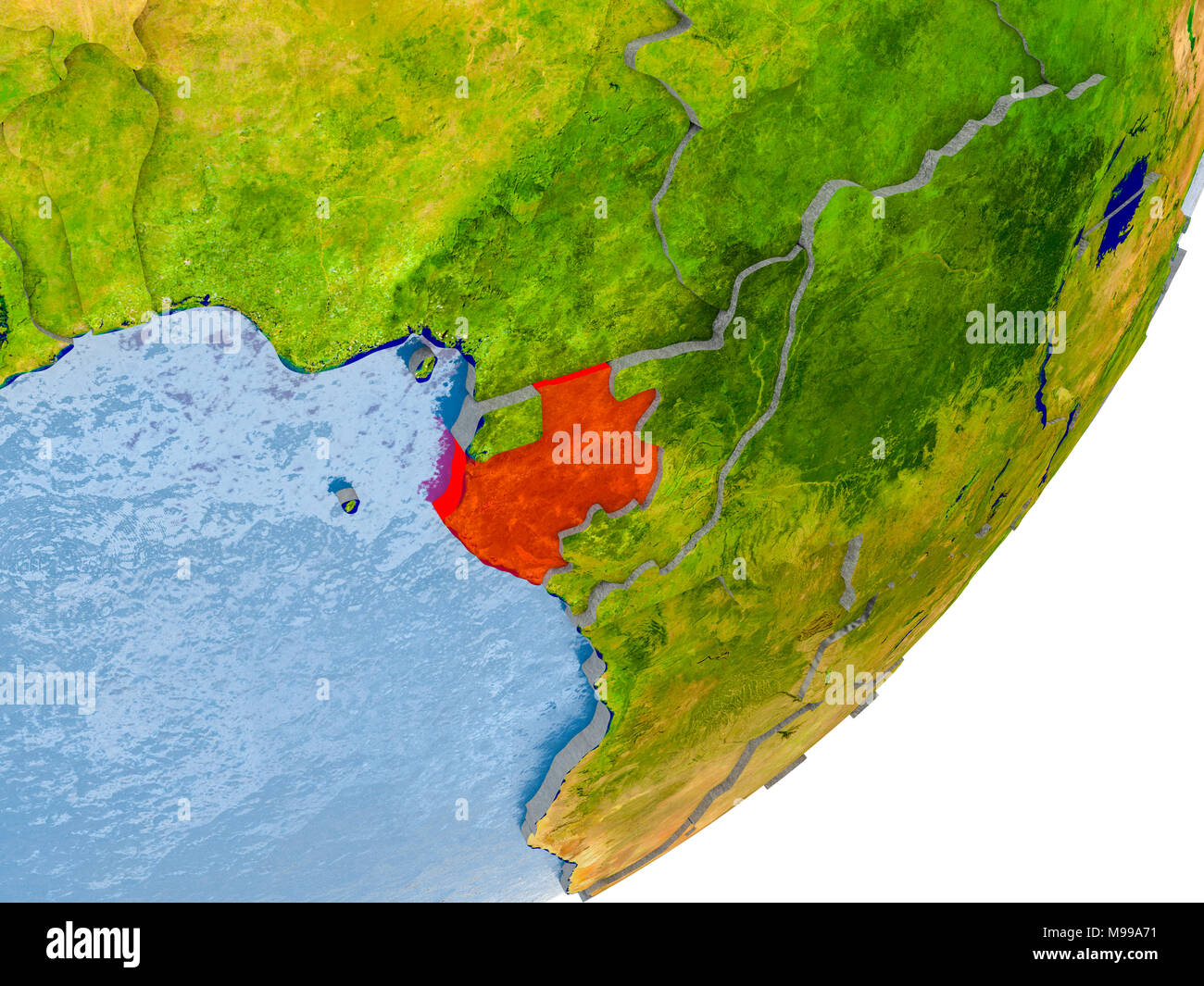 3D render of Gabon on political globe with embossed countries with real ...