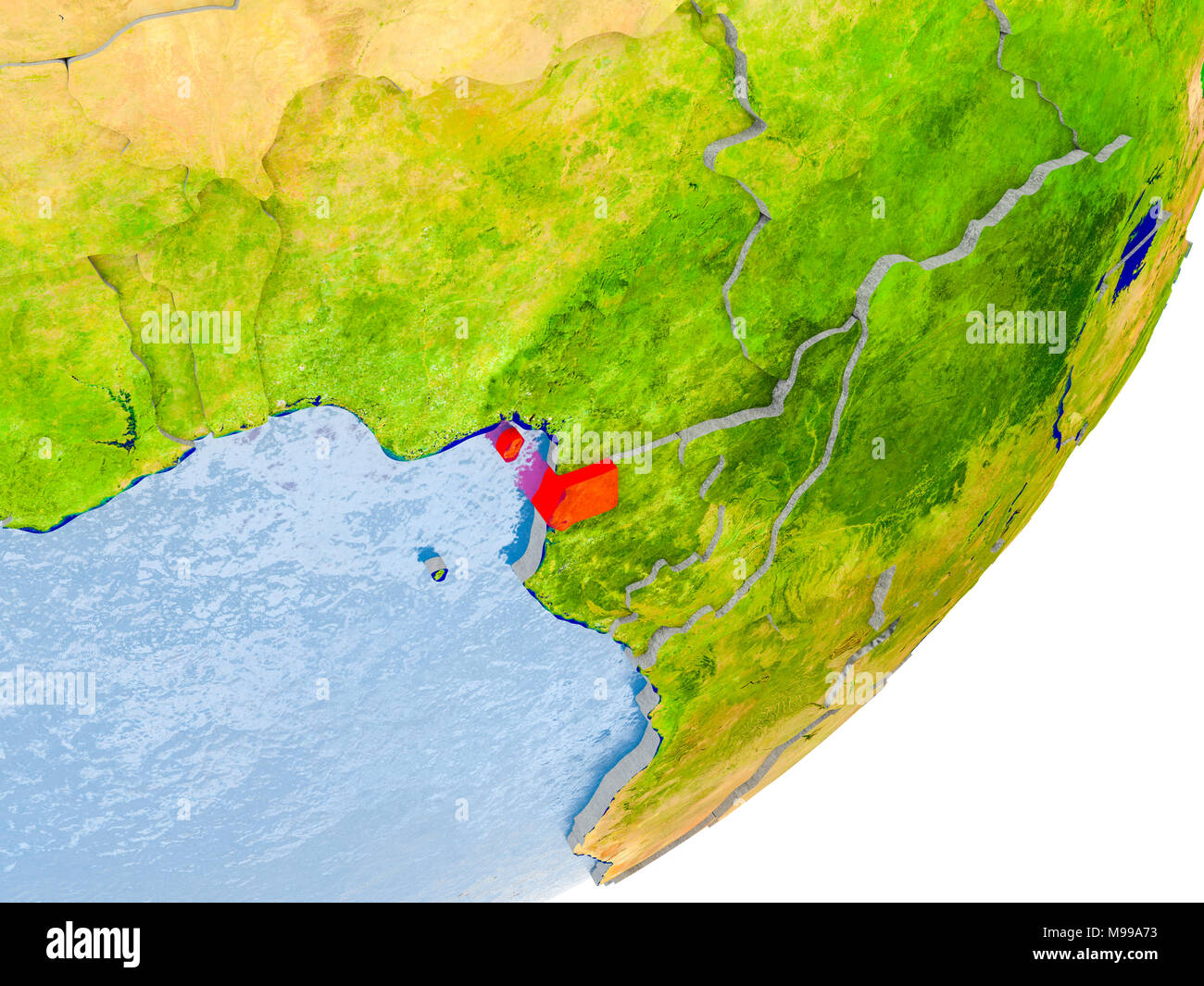 3D render of Equatorial Guinea on political globe with embossed ...