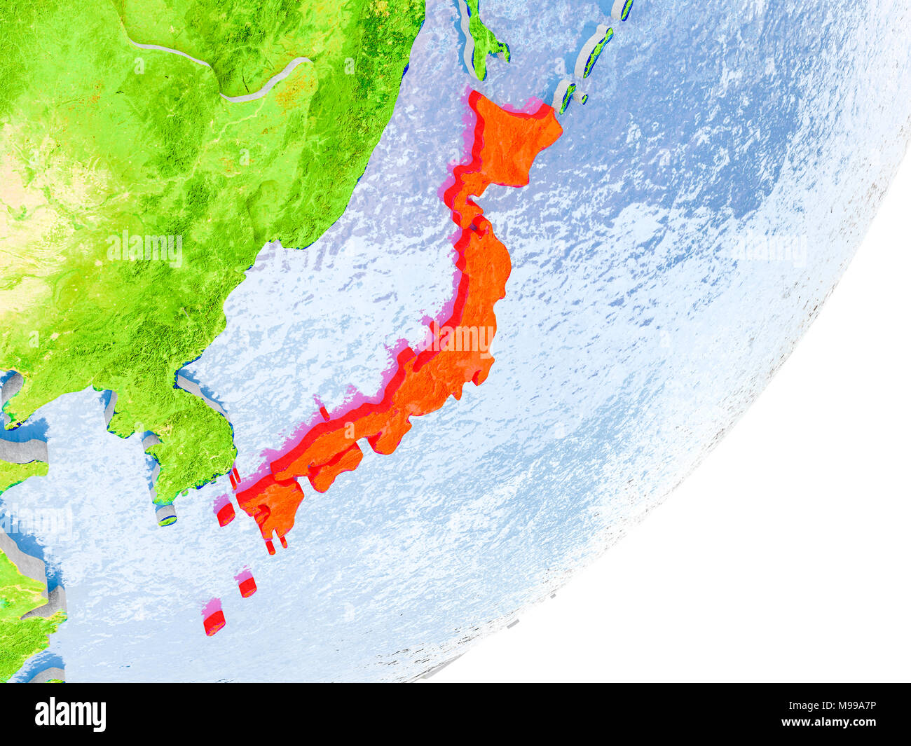 3D render of Japan on political globe with embossed countries with real ...