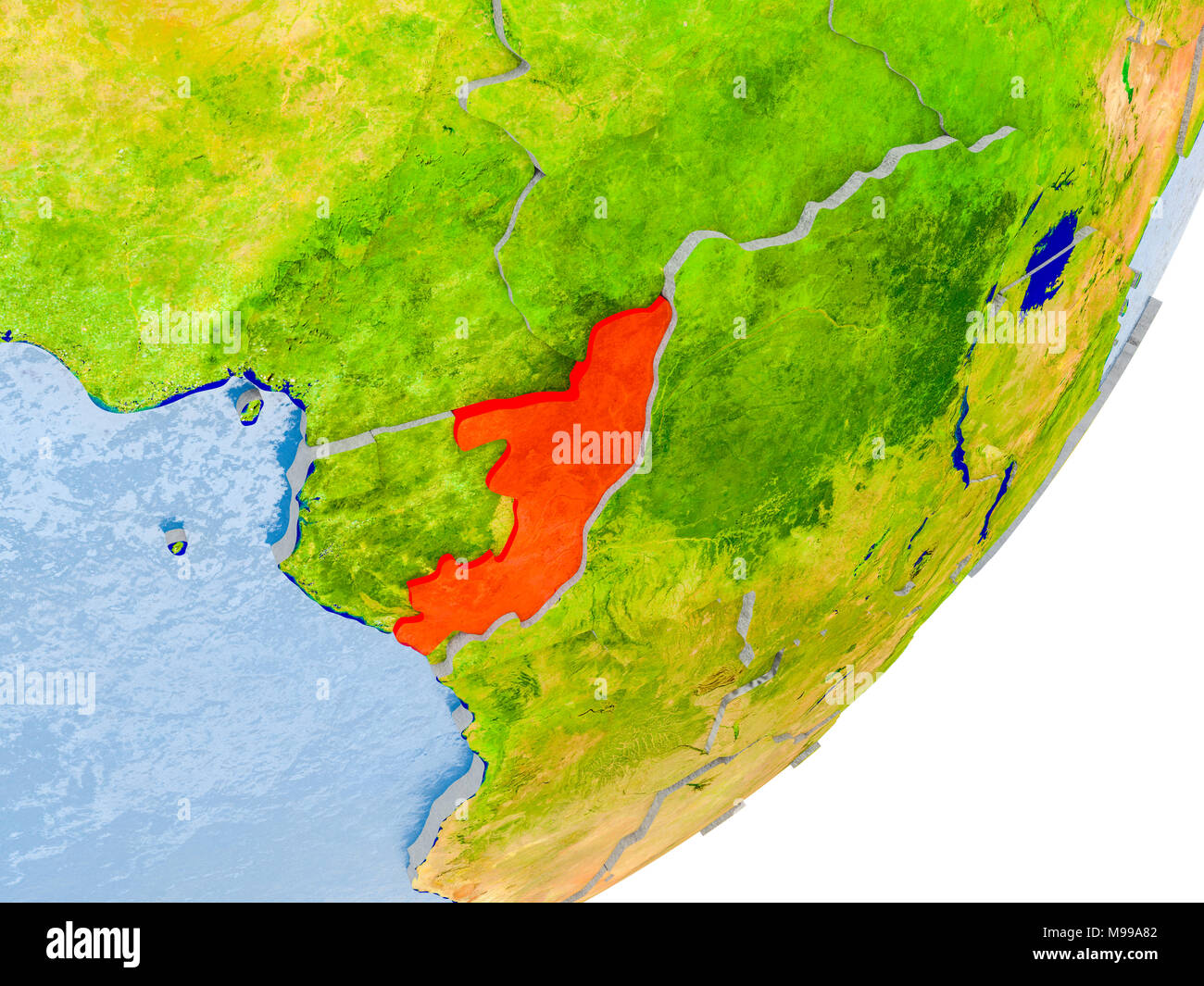 3D render of Congo on political globe with embossed countries with real ...