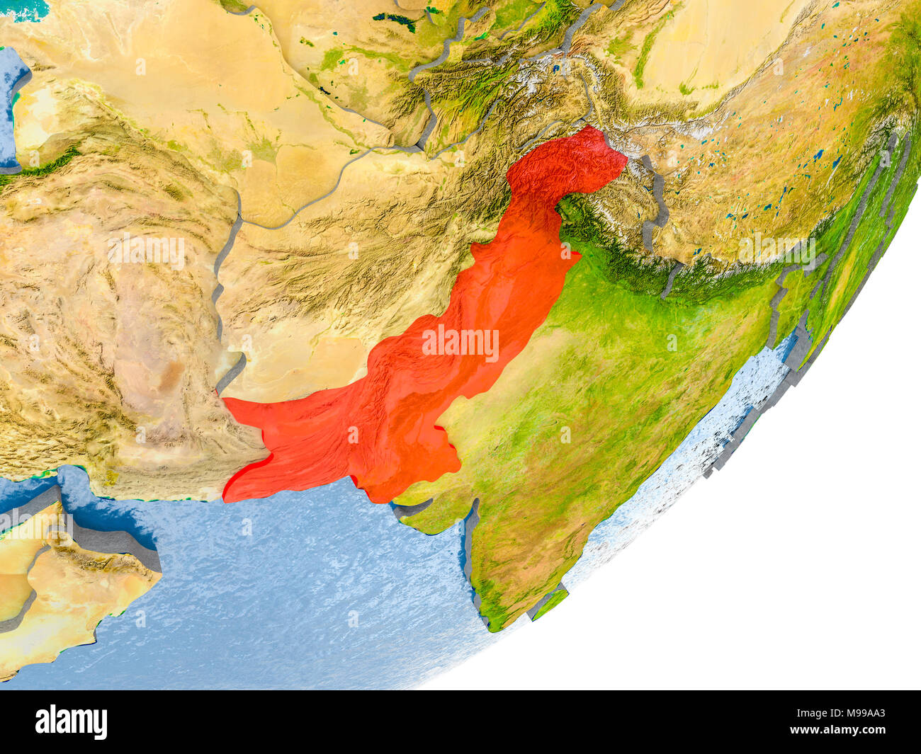 3D render of Pakistan on political globe with embossed countries with ...