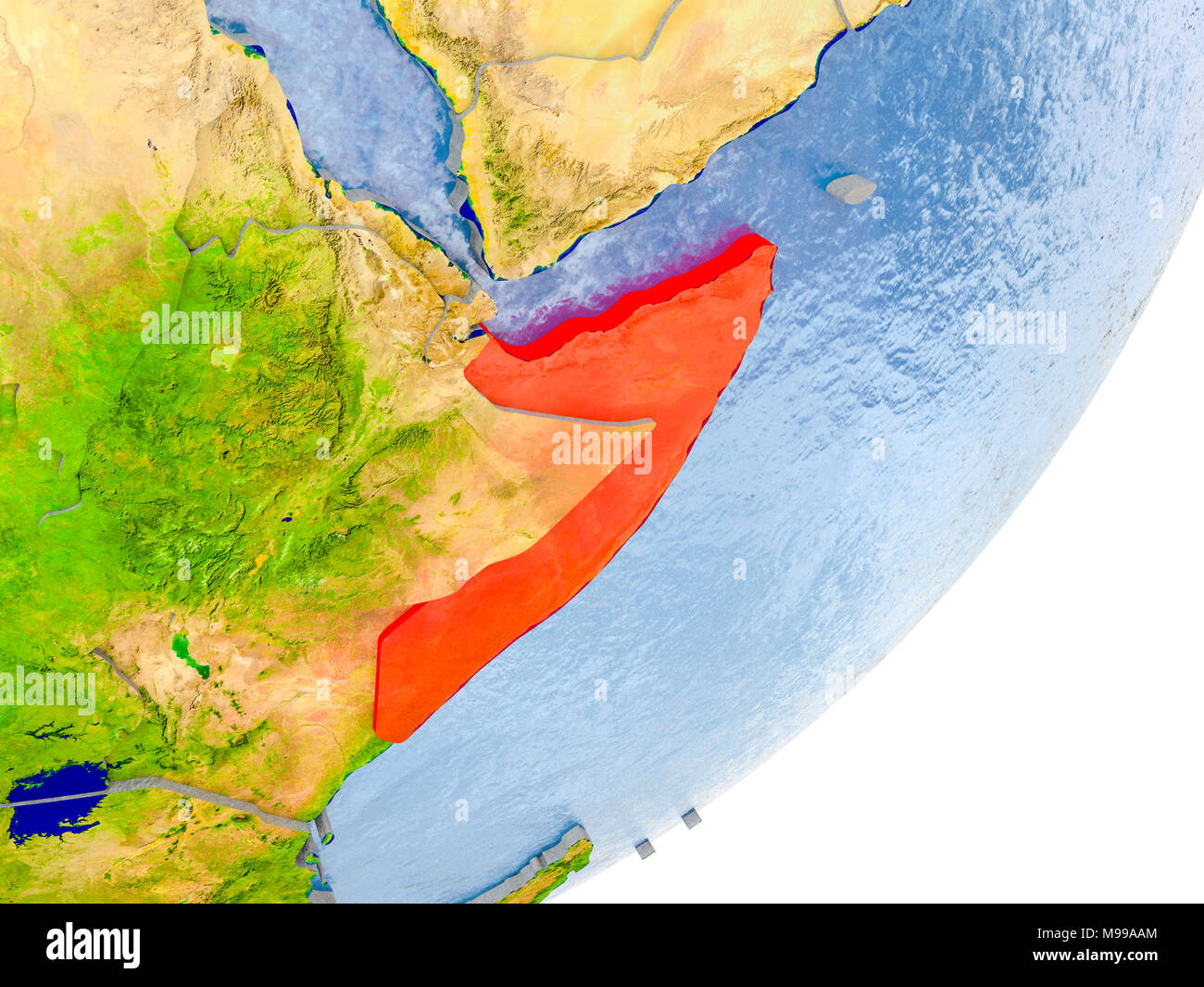 3D render of Somalia on political globe with embossed countries with ...