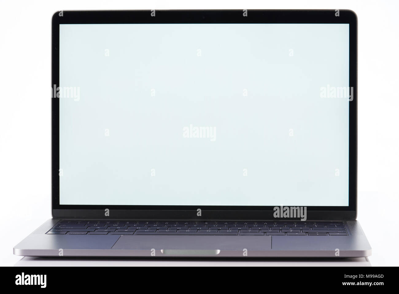 Modern slim laptop front view isolated on white background Stock Photo ...
