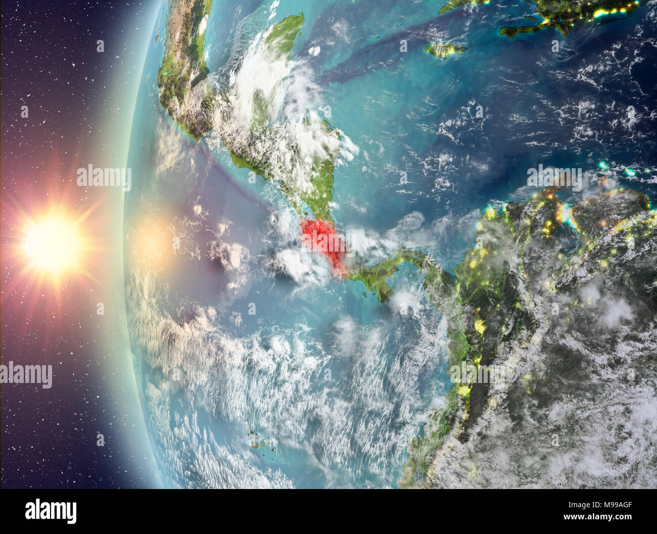 Costa Rica as seen from space on planet Earth during sunset. 3D ...