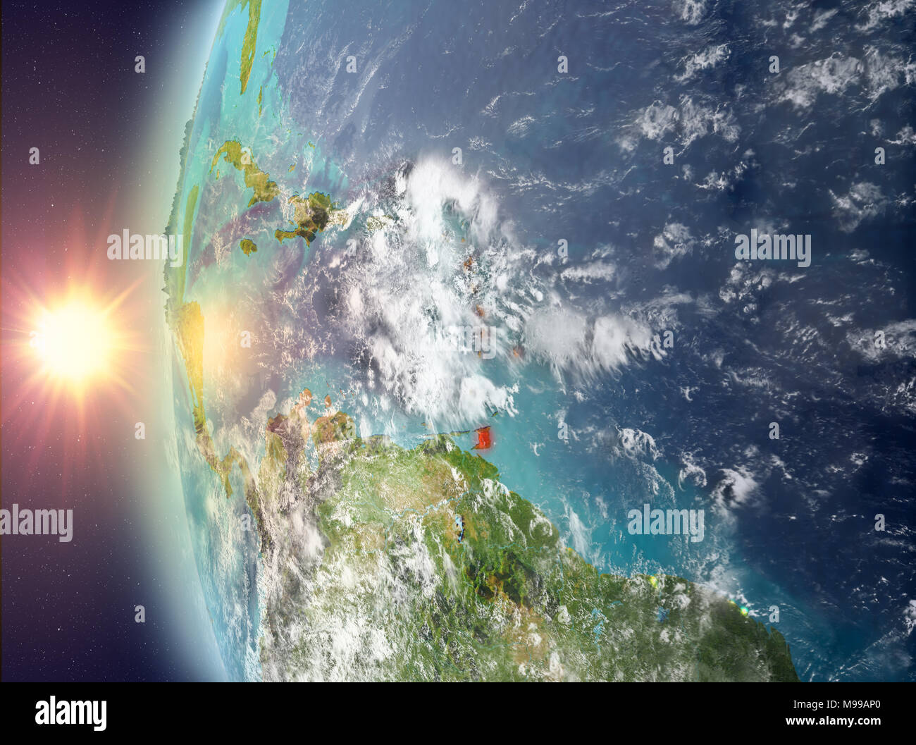 Caribbean as seen from space on planet Earth during sunset. 3D ...