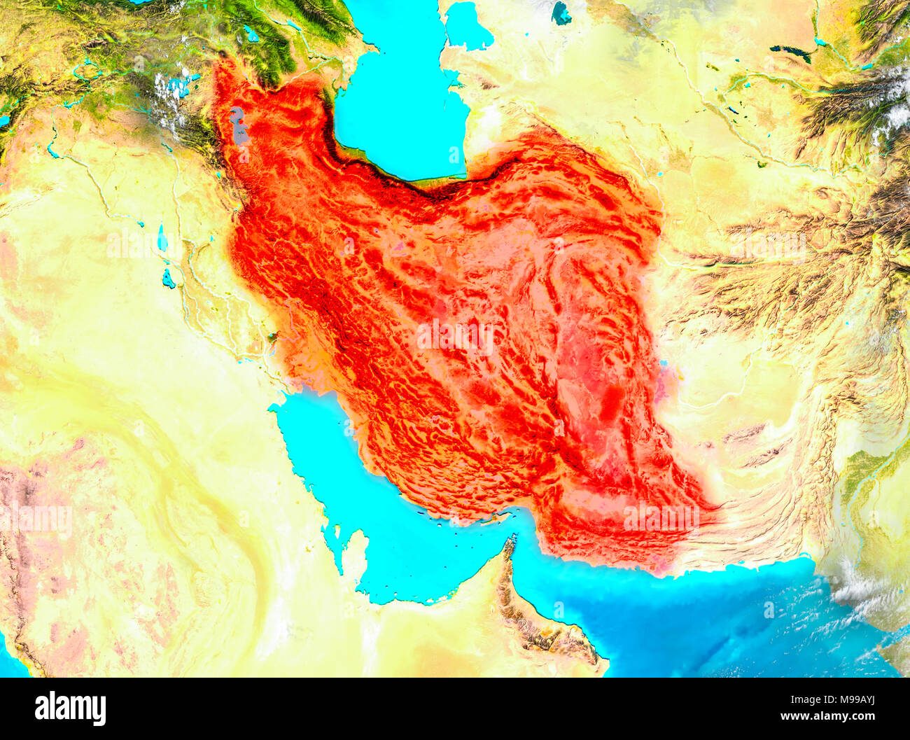 Iran highlighted in red on planet Earth. 3D illustration. Elements of ...