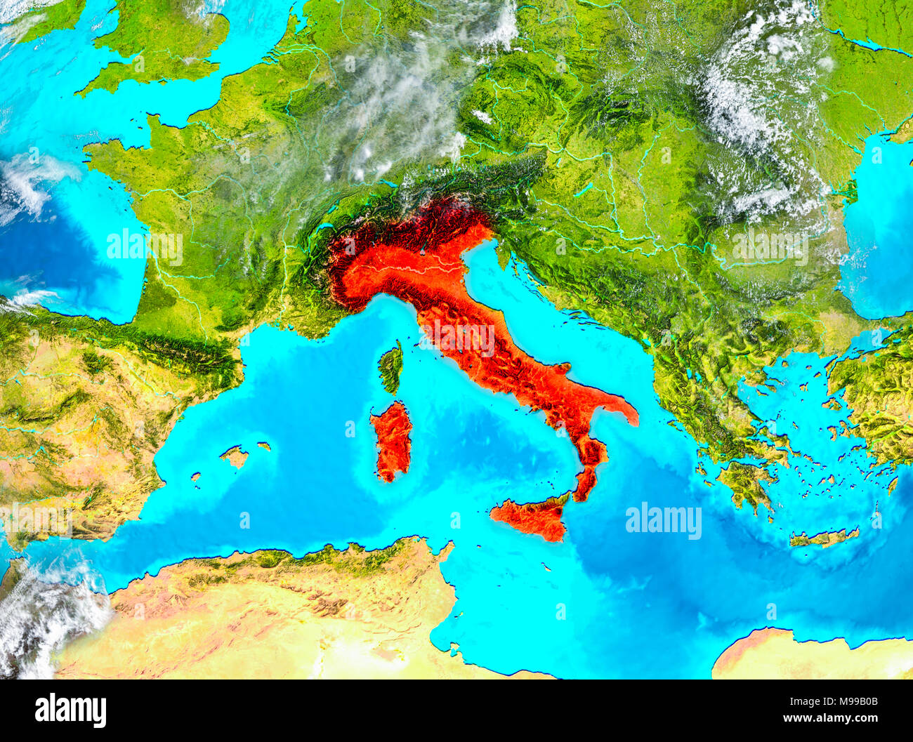 Italy highlighted in red on planet Earth. 3D illustration. Elements of ...