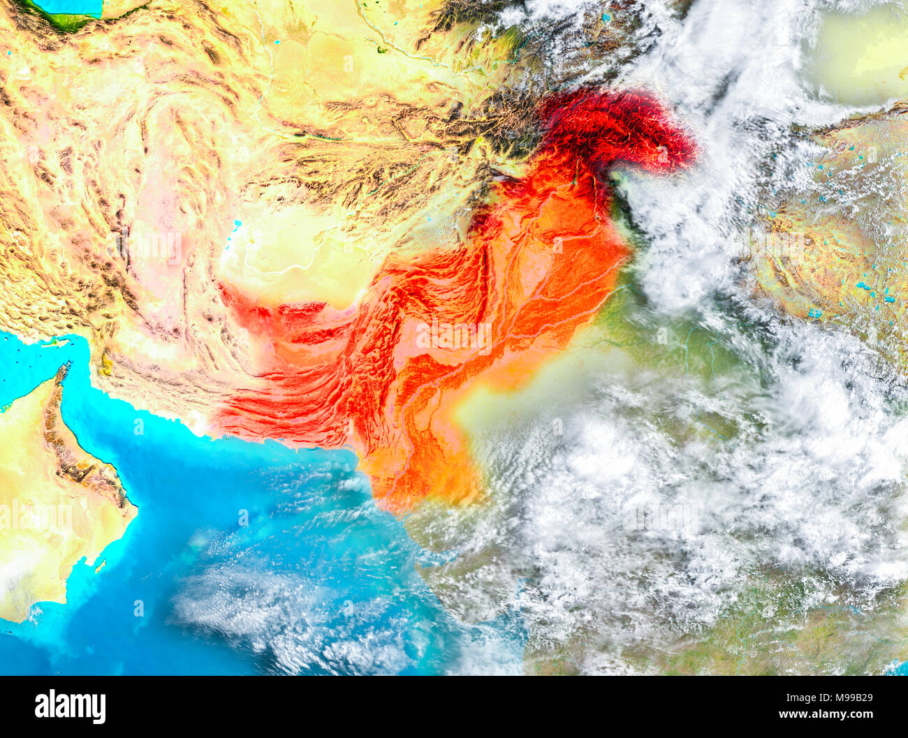 Pakistan highlighted in red on planet Earth. 3D illustration. Elements ...
