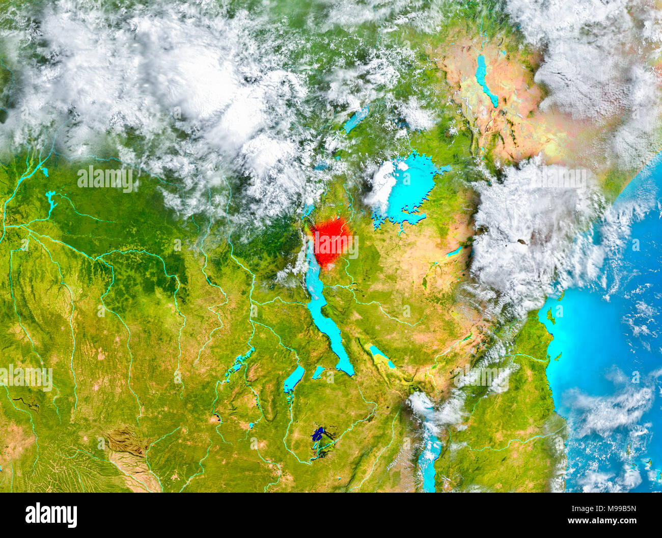 Burundi highlighted in red on planet Earth. 3D illustration. Elements of this image furnished by ...