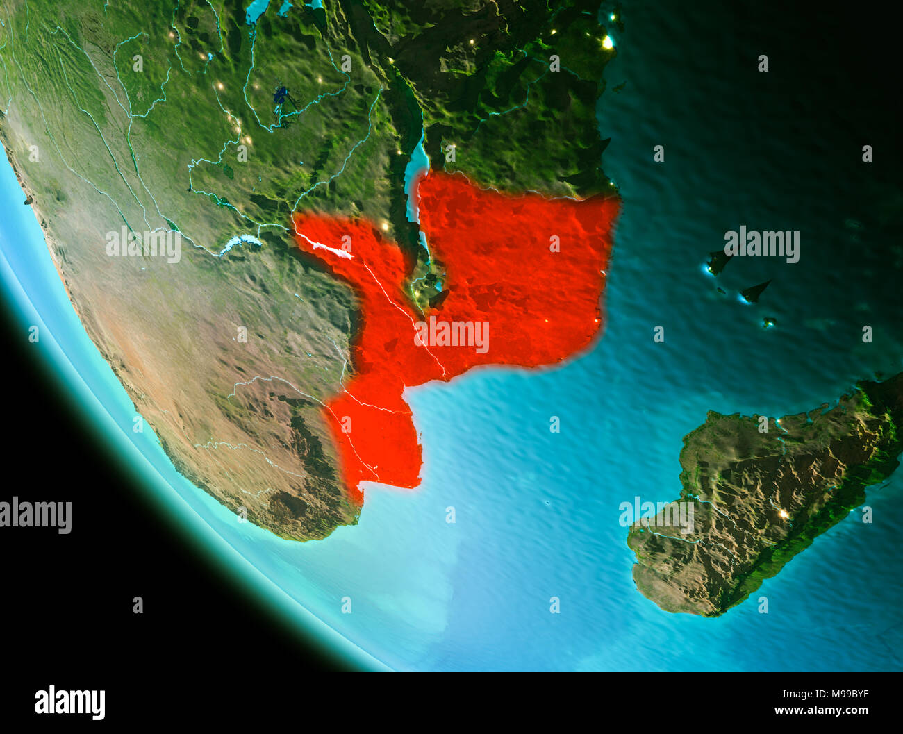 Highlighted satellite image of mozambique hi-res stock photography and ...