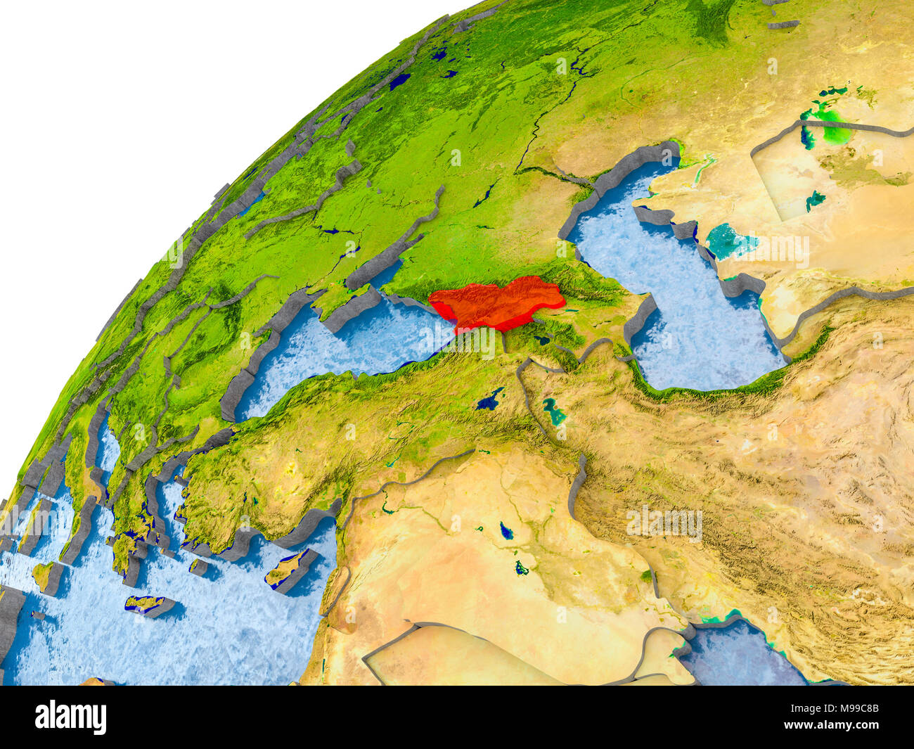 Georgia on simple globe with visible country borders and realistic ...