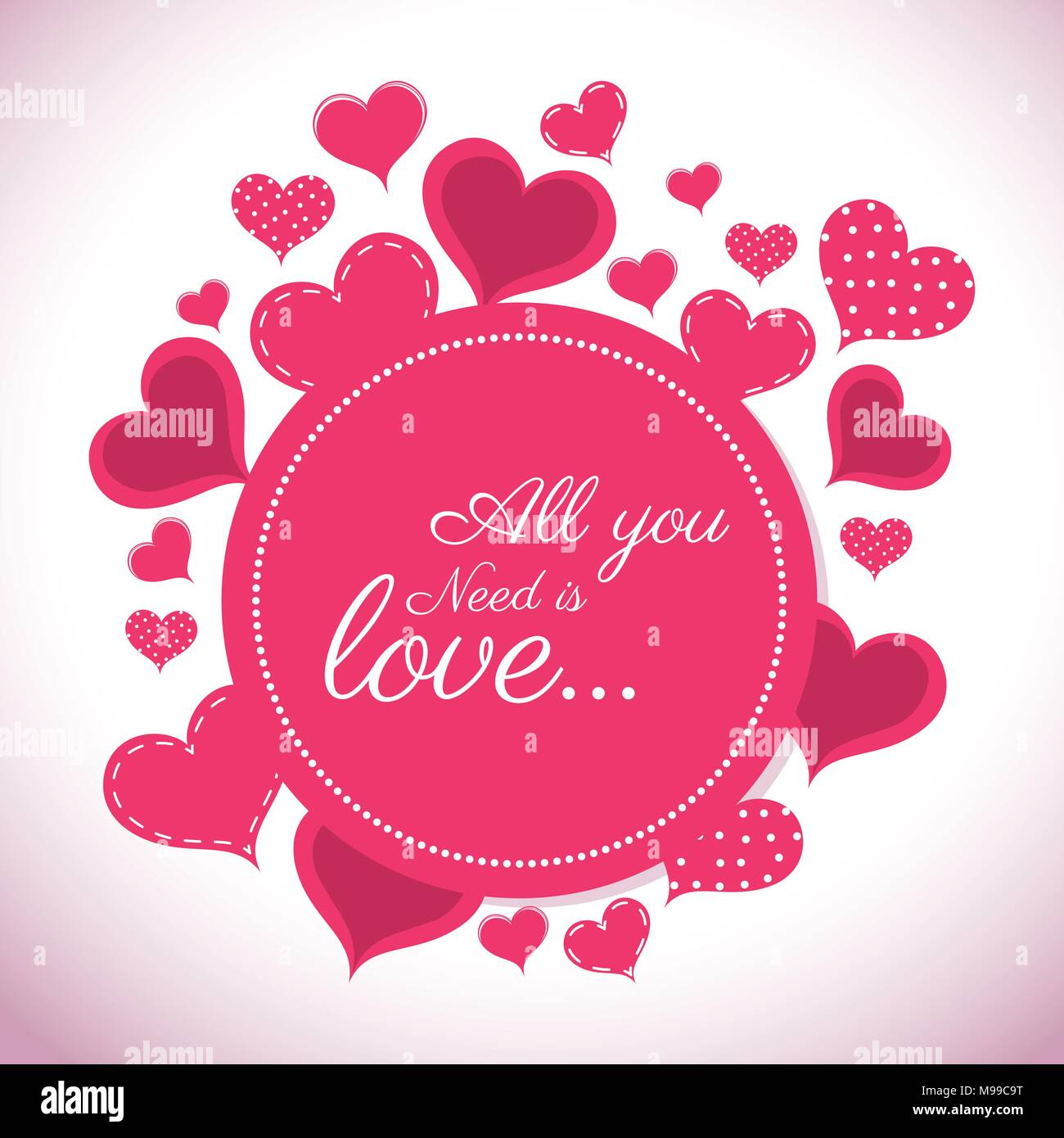 Romantic colorful card design with pink hearts graphic design, vector ...