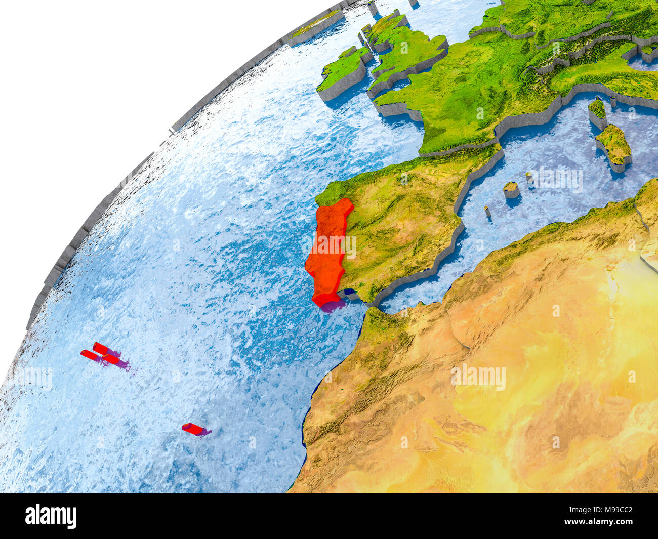 Portugal on simple globe with visible country borders and realistic ...