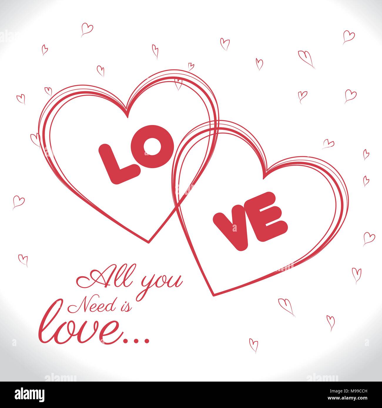 Romantic colorful card design with pink hearts graphic design, vector ...