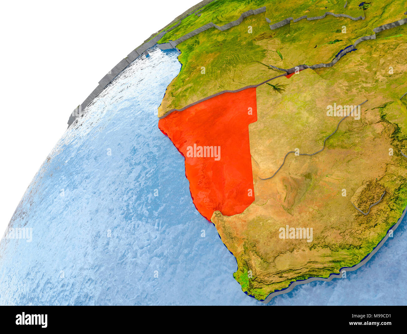 Namibia on simple globe with visible country borders and realistic ...