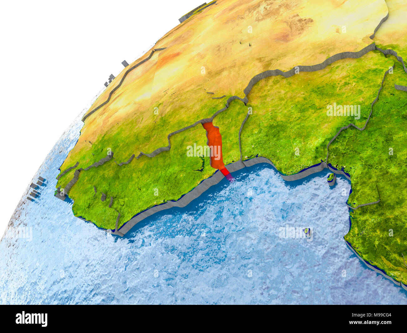 Togo on simple globe with visible country borders and realistic water ...