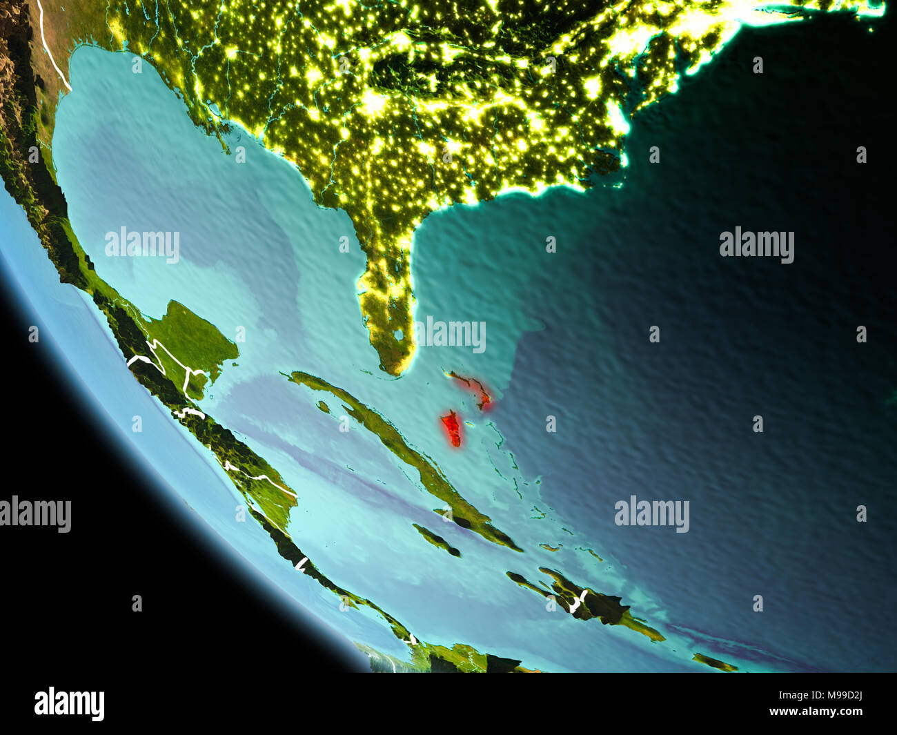 Bahamas from orbit of planet Earth at night with highly detailed ...