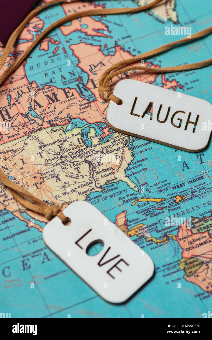a love sign and a laugh sign on a map Stock Photo - Alamy