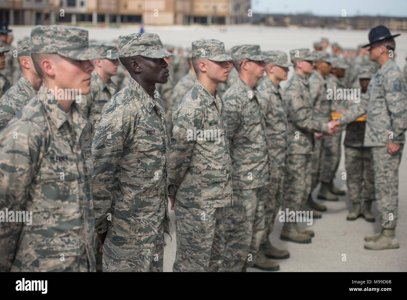 Guor Maker, a trainee at Air Force Basic Military Training, stands in ...