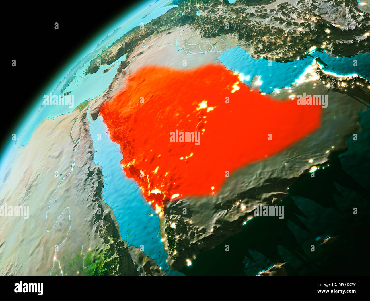 Evening over Saudi Arabia as seen from space on planet Earth. 3D ...