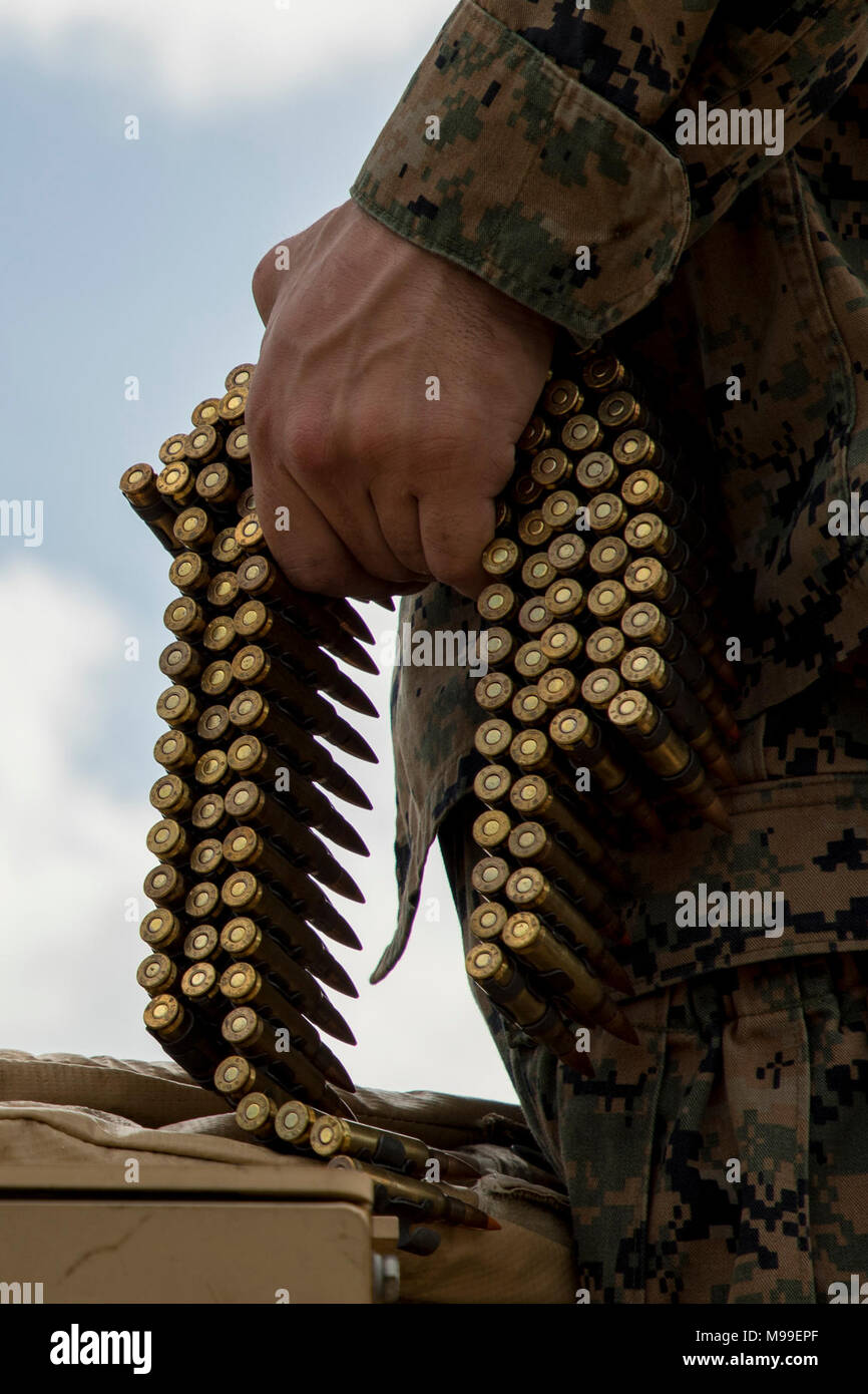 A Marine with 2nd Tank Battalion, 2nd Marine Division grabs ammunition ...