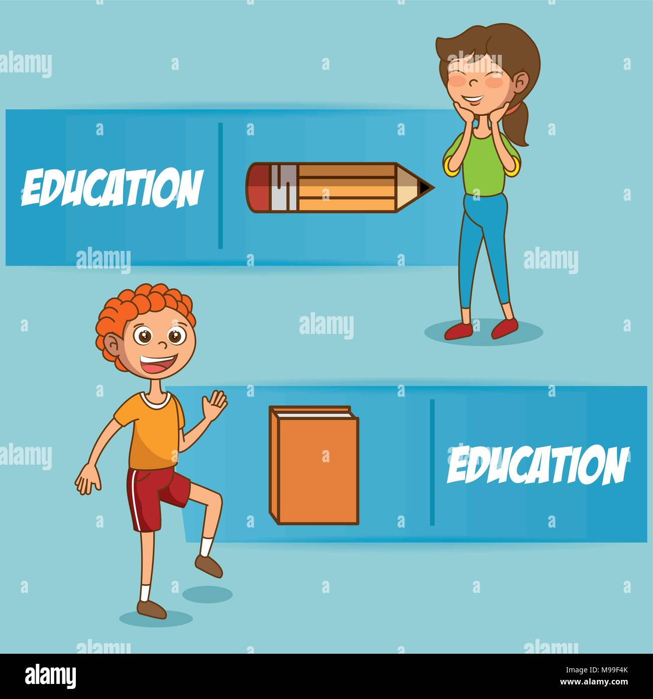 kids with education icons Stock Vector Image & Art - Alamy