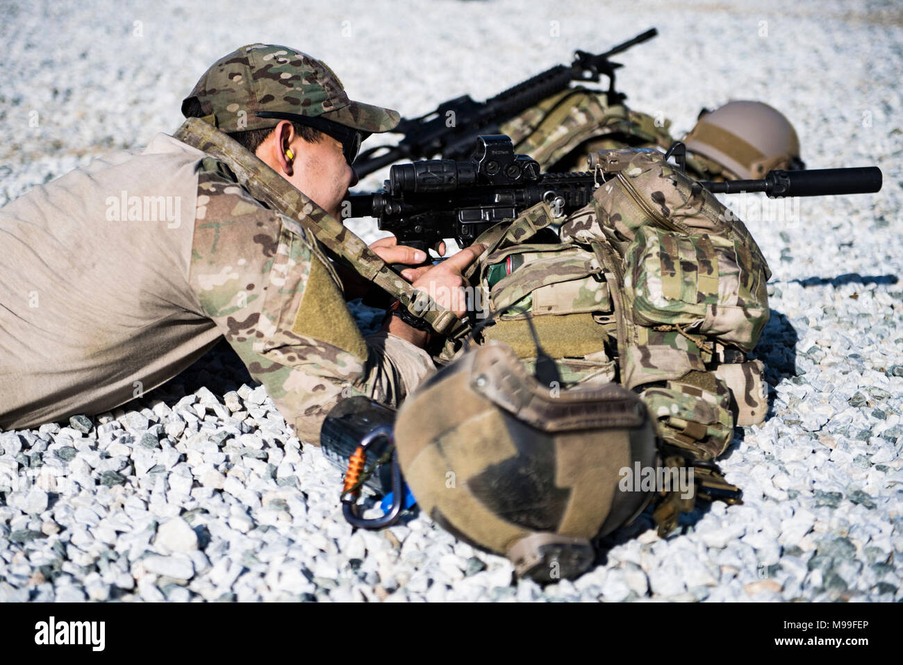 A U.S. Air Force pararescueman, assigned to the 83rd Expeditionary ...