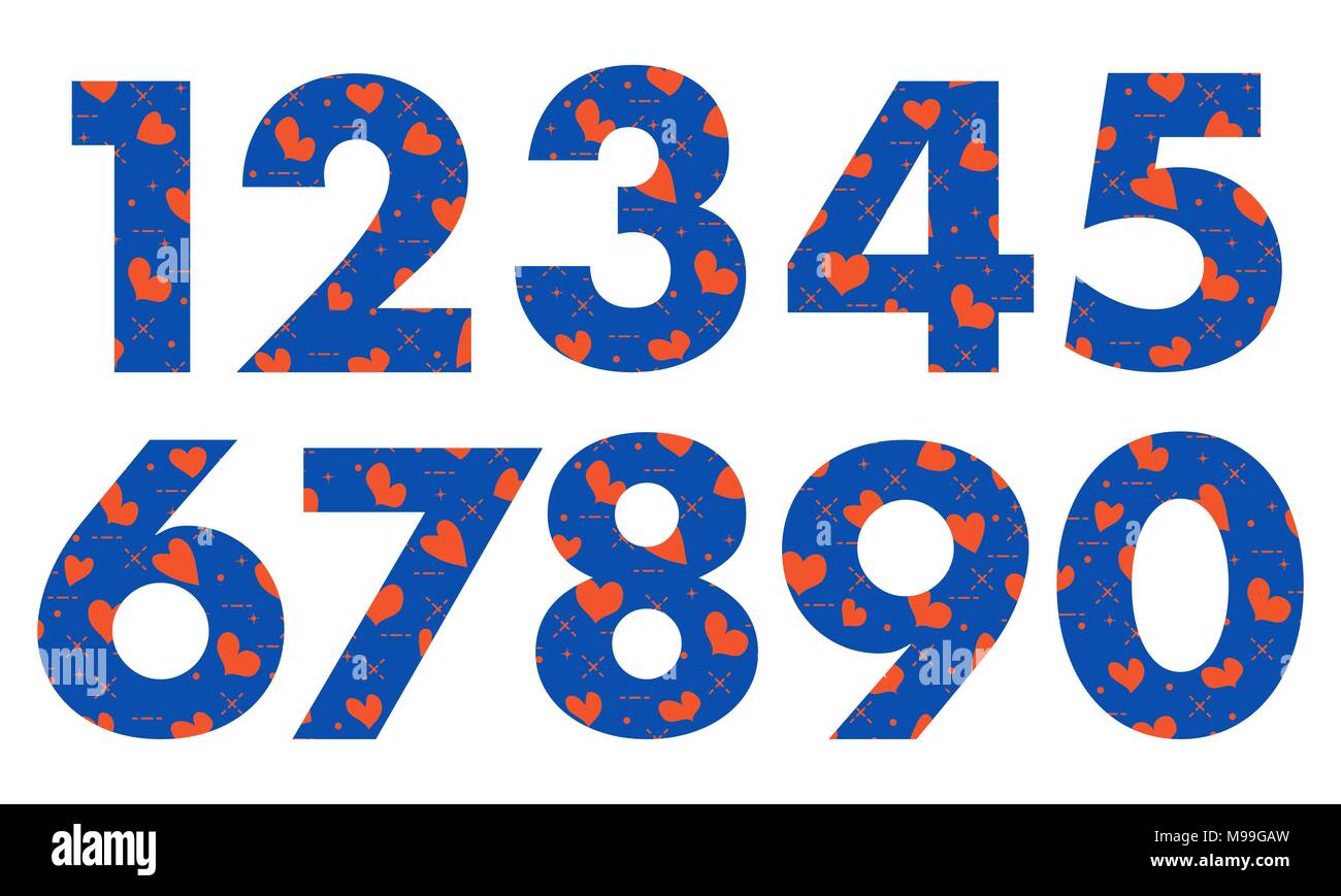 Arabic numerals, painted with a colorful background with hearts ...