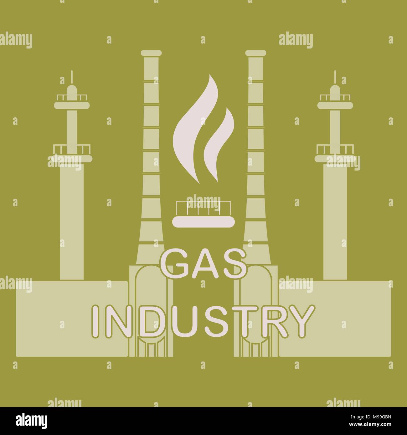 Gas processing plant. Gas burner with flame. Design for announcement ...