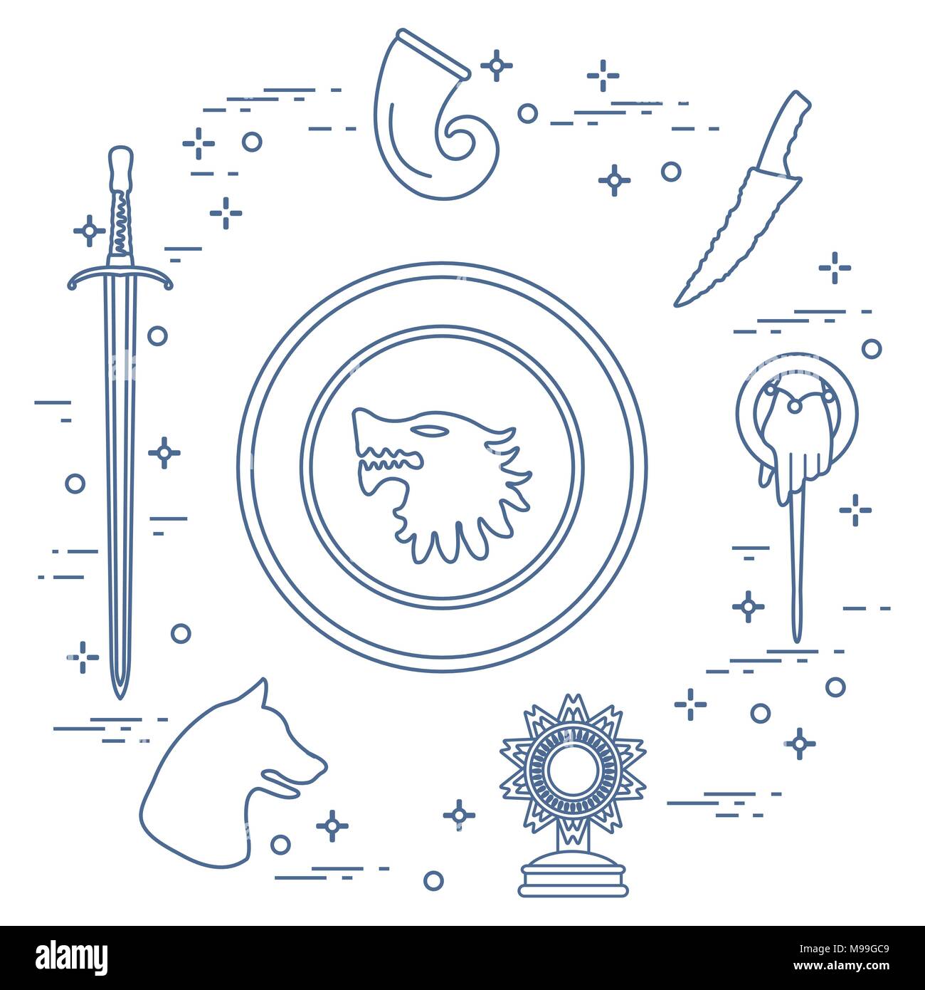 Symbols of the popular fantasy television series. Art and cinema theme ...