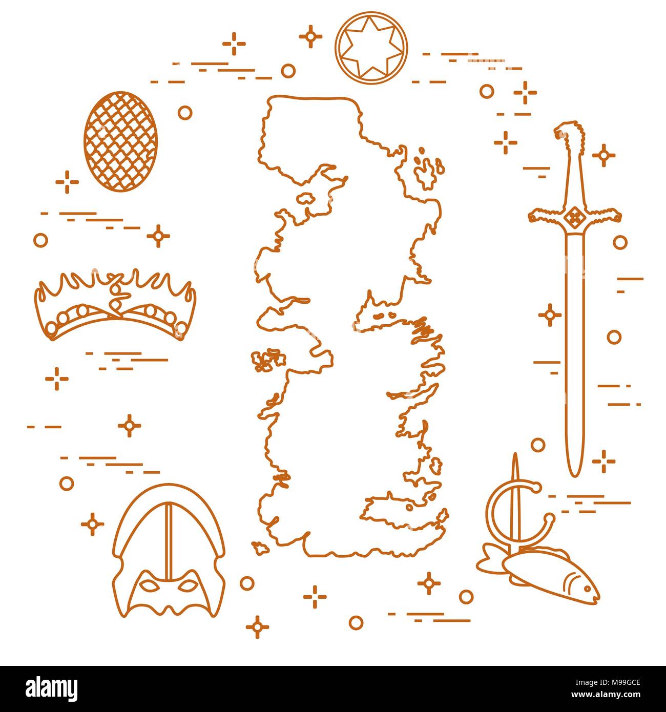 Symbols of the popular fantasy television series. Art and cinema theme ...