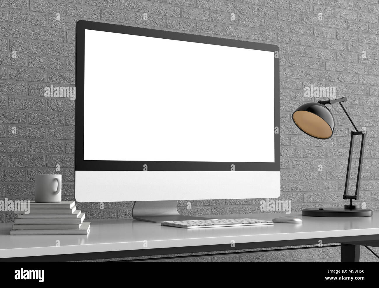 Modern workspace, isolated computer screen mock up. 3D illustrating ...