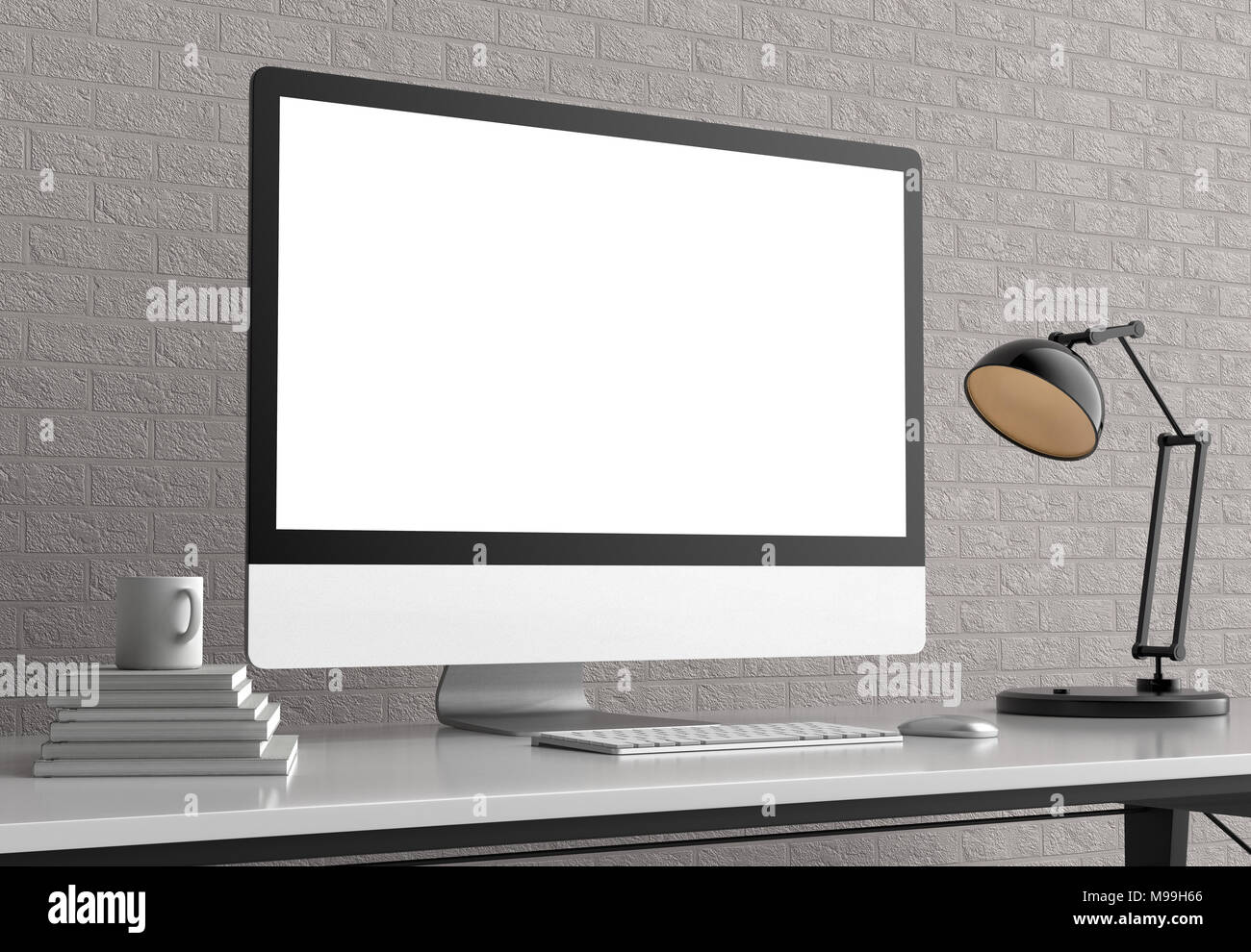 Modern workspace, isolated computer screen mock up. 3D illustrating ...