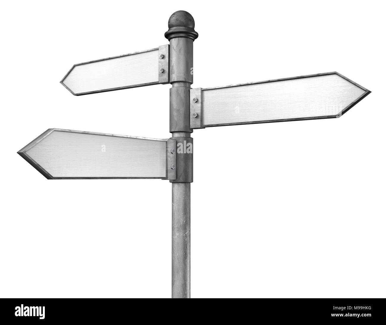 3D illustration of crossroads signpost indication travel or indecision ...