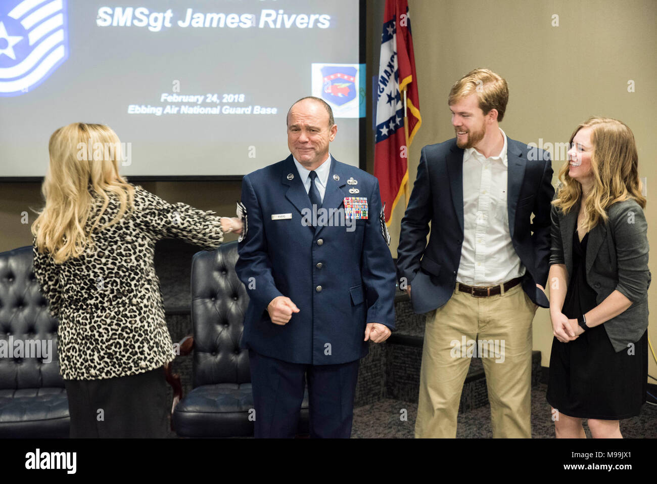 James W. Rivers, 123rd Intelligence Squadron Superintendent, braces as ...