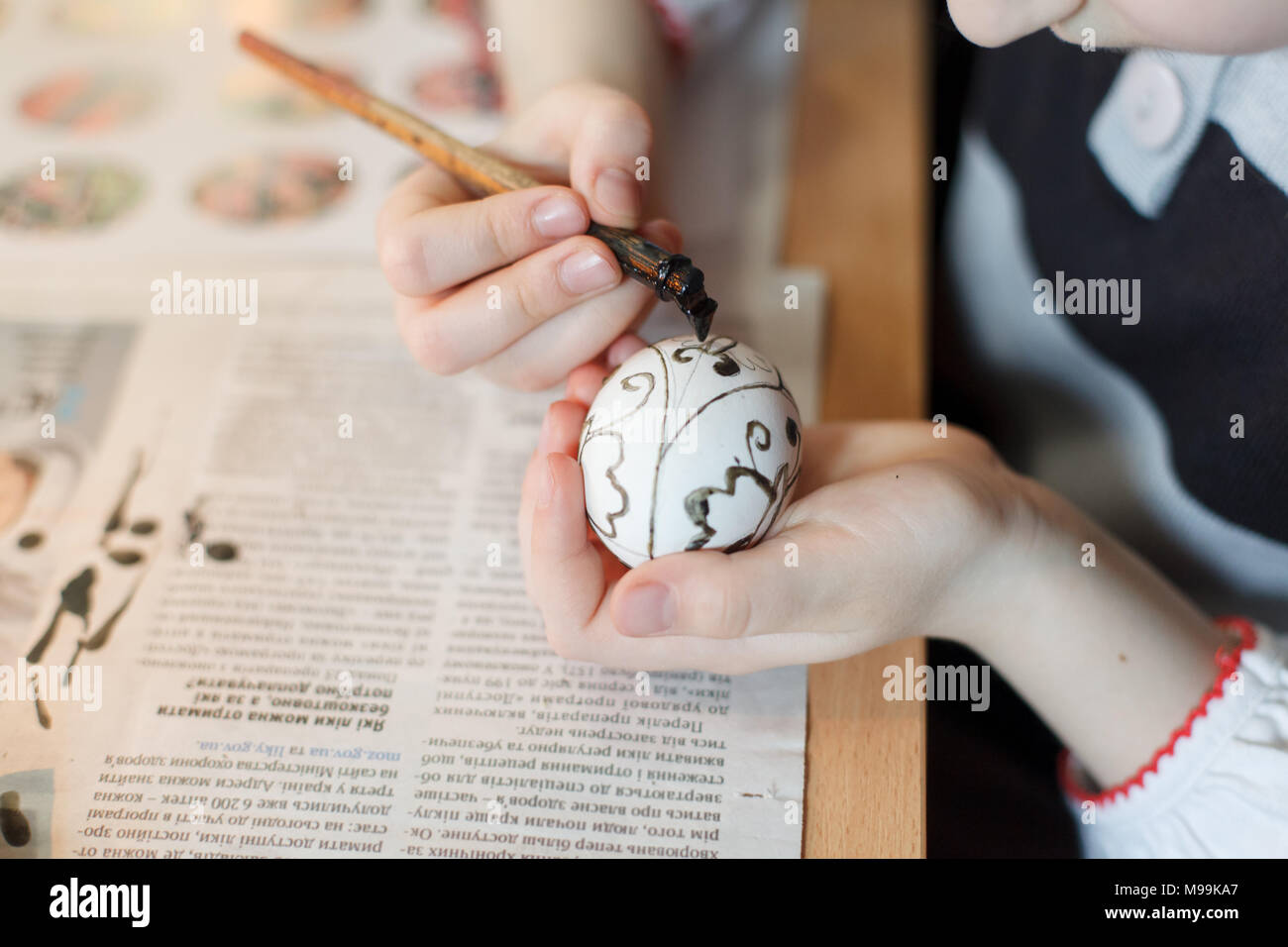 Lviv, UKRAINE - March 11, 2018. Ukrainian Easter Eggs Painting Workshop. Traditionally, before ...