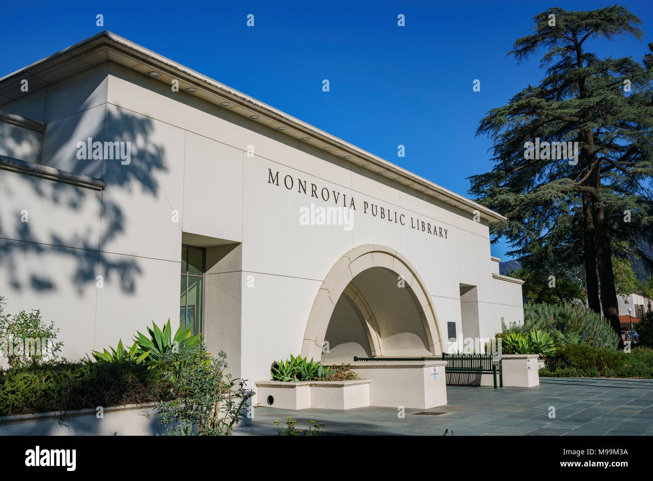 Exterior view of the Monrovia Library at Los Angeles County, California ...
