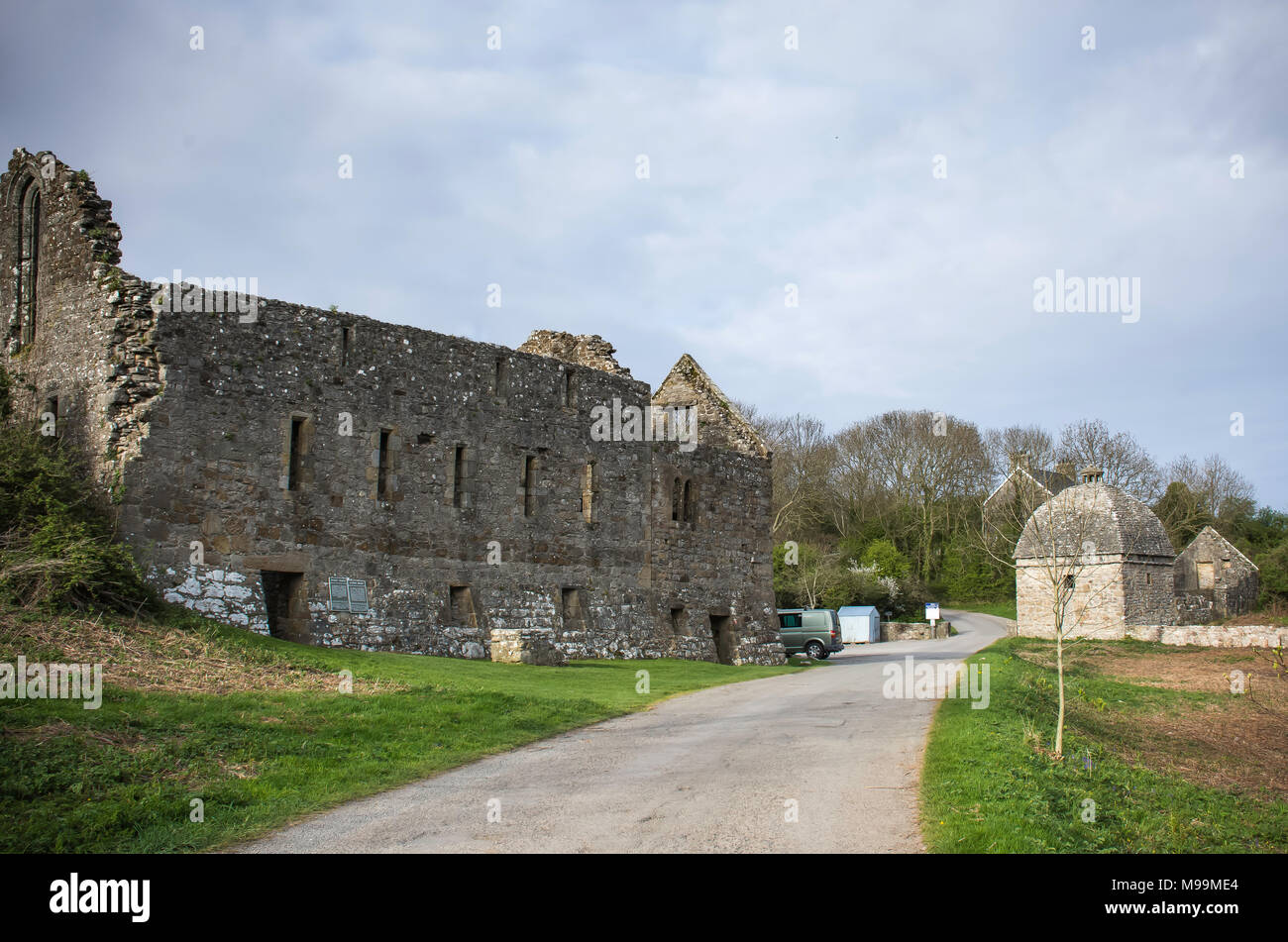 Olad castle ruins on british countryside,Anglesey,North West Uk.Spring ...