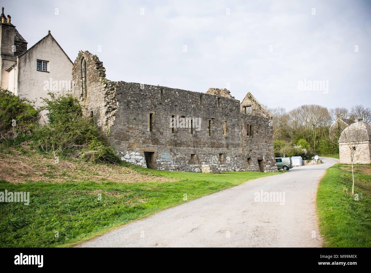 Old castle ruins on british countryside,Anglesey,North West Uk.Spring ...